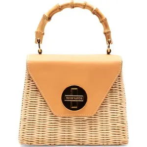 FRANCES VALENTINE Mini Midge Woven Wicker & Leather Top Handle Bag