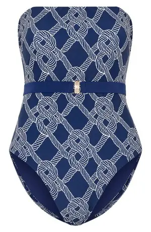 MILLY Rope Print Belted One-piece Swimsuit