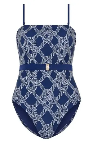 MILLY Rope Print Belted One-piece Swimsuit