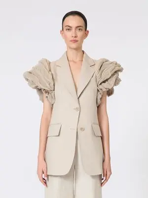 Max Mara Oversized Sleeveless Linen Jacket With Ruffles