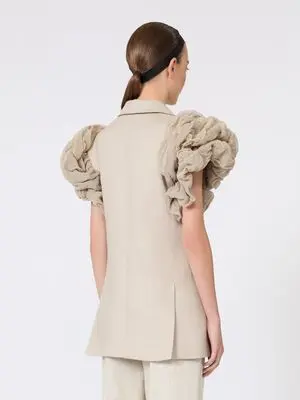 Max Mara Oversized Sleeveless Linen Jacket With Ruffles