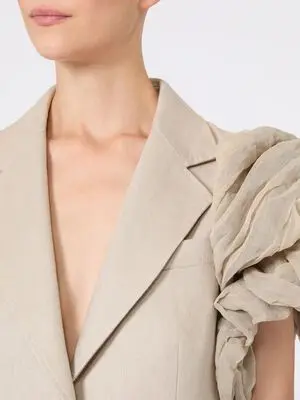 Max Mara Oversized Sleeveless Linen Jacket With Ruffles