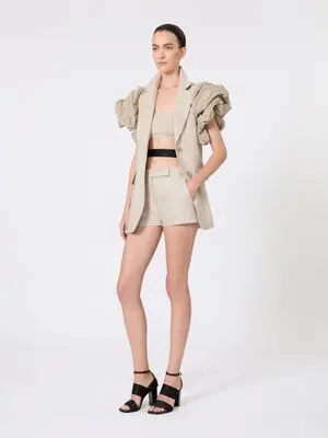 Max Mara Oversized Sleeveless Linen Jacket With Ruffles