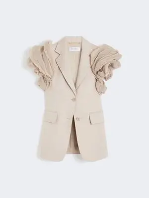 Max Mara Oversized Sleeveless Linen Jacket With Ruffles