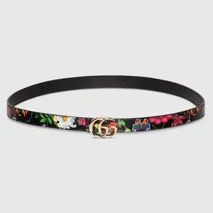 Gucci Reversible Gg Marmont Thin Belt Leather - Black