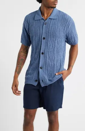 Oas Zefi Salamanca Texture Knit Short Sleeve Button-up Shirt