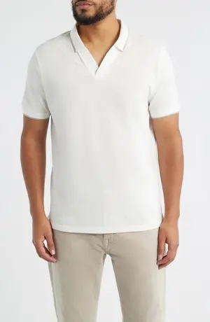 Emporio Armani Piqué Johnny Collar Polo - Solid White