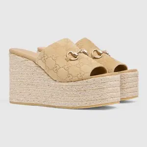Gucci Gg Suede Platform Espadrille With Horsebit