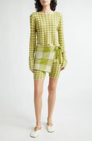 YANYAN Gingham Check Wool Boatneck Sweater