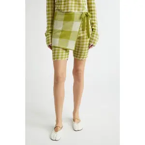 YANYAN Gingham Wool Bike Shorts With Wrap Panel