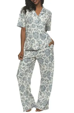 Felina Josephine Floral Jersey Pajamas - Distressed Floral Print