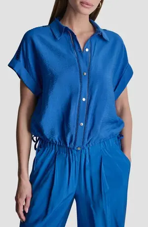 Dkny Ladder Lace Detail Button-up Shirt - Cobalt