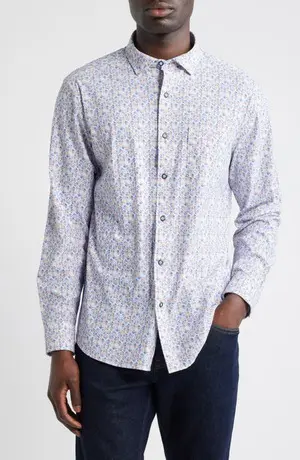 Johnston & Murphy Xc Motion Performance Knit Button-up Shirt - Blue/tan Split Disc