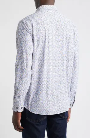 Johnston & Murphy Xc Motion Performance Knit Button-up Shirt - Blue/tan Split Disc