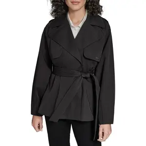 Karl Lagerfeld Short Flared Trench Coat - Black