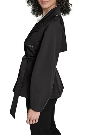Karl Lagerfeld Short Flared Trench Coat - Black