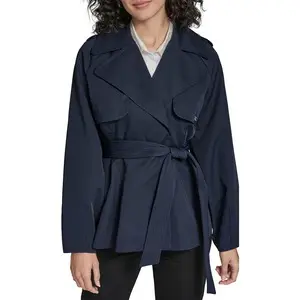 Karl Lagerfeld Short Flared Trench Coat Navy