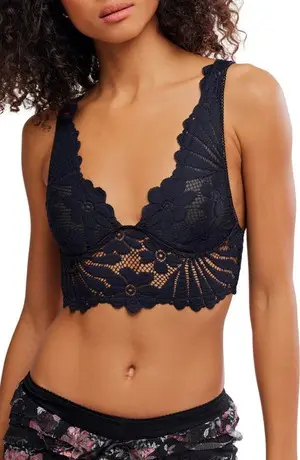 Free People Petal Party Plunge Bralette - Black