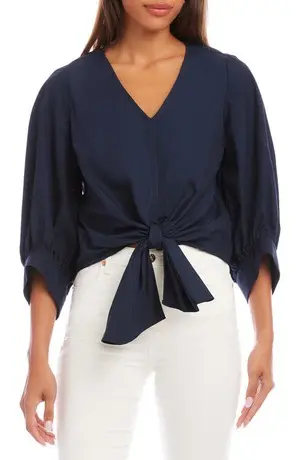 Karen Kane Tie Front Cotton Top - Navy