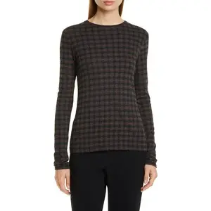 Vince Check Plaid Long Sleeve Knit Top