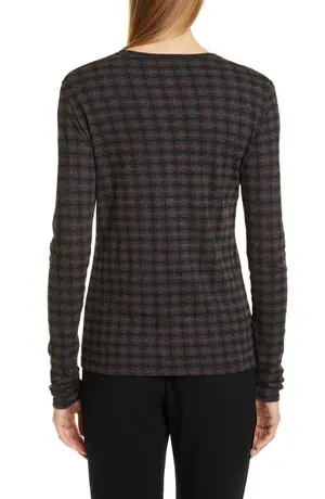Vince Check Plaid Long Sleeve Knit Top