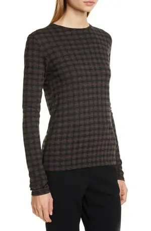 Vince Check Plaid Long Sleeve Knit Top