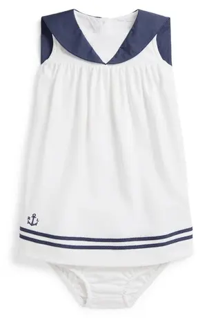 Ralph Lauren Cotton Interlock Sailor Dress & Bloomers Set