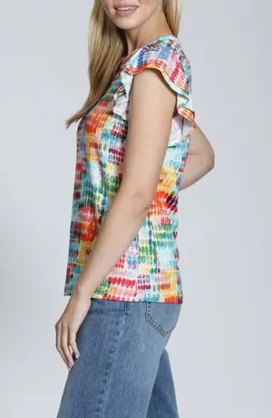 APNY Double Ruffle Cap-sleeve Top - Turquoise Multi