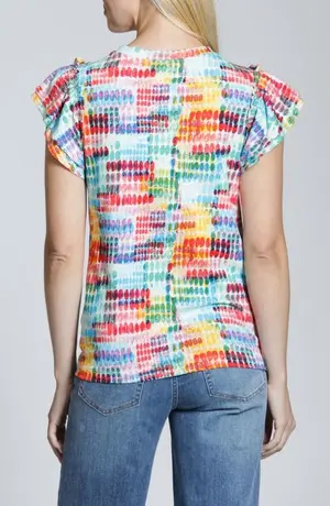 APNY Double Ruffle Cap-sleeve Top - Turquoise Multi