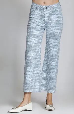 APNY Print Crop Wide Leg Jeans - Blue/white