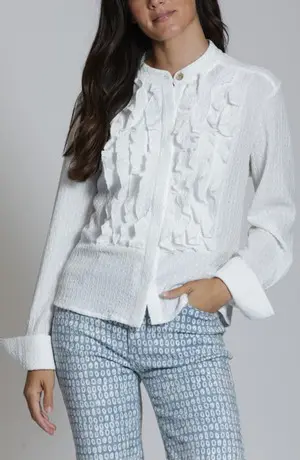 APNY Ruffled Button-up Top - White