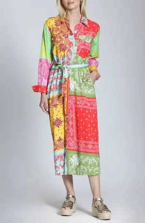 APNY Patchwork Print Shirtdress - Apple Green Multi