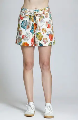 APNY Coastal Tie Waist Shorts - Hot Coral Multi