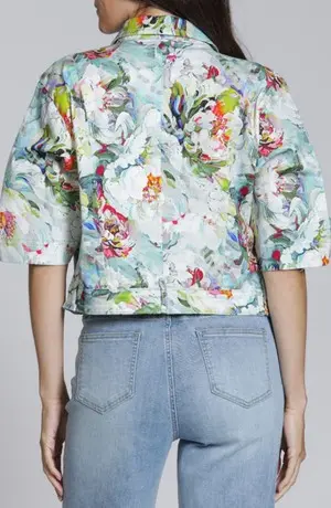 APNY Floral Print Denim Jacket - Aqua Multi