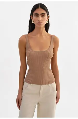 LAMARQUE Bista Shimmery Rib Knit Tank Top - Bronze
