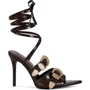 AZALEA WANG Westbrook- Western Wrap-around Stiletto Sandal / / Stiletto - Chocolate