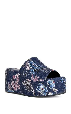 AZALEA WANG Rosalind-bluemulti Rhinestone Platform Sandal / / Wedge