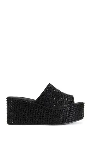 AZALEA WANG Arachna- Rhinestone Platform Sandal / / Wedge - Black