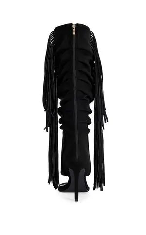 AZALEA WANG Fringe Stiletto Sandal Boots - Black