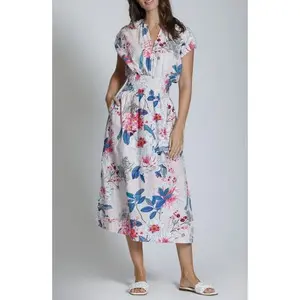 APNY Floral Print Cotton Midi Dress - Blush