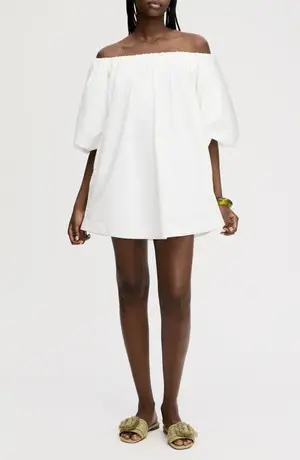 Sam Edelman Bubble Sleeve Off The Shoulder Minidress - Bright White
