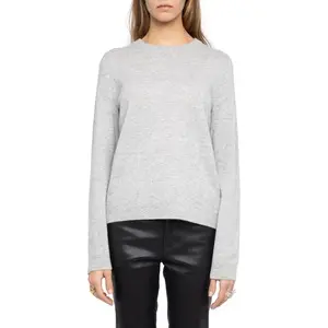 Zadig&Voltaire Cera Wool & Cashmere Sweater With Leather Elbow Patches - Light Grey