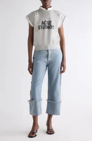Acne Studios Rhinestone Cuff Ankle Jeans - Mid Blue