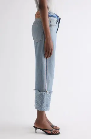 Acne Studios Rhinestone Cuff Ankle Jeans - Mid Blue