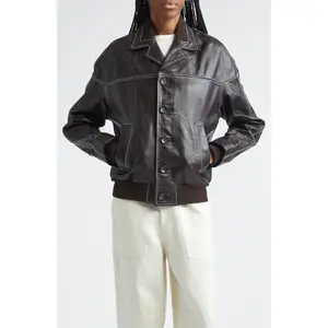 WALES BONNER Time Rib Trim Leather Jacket