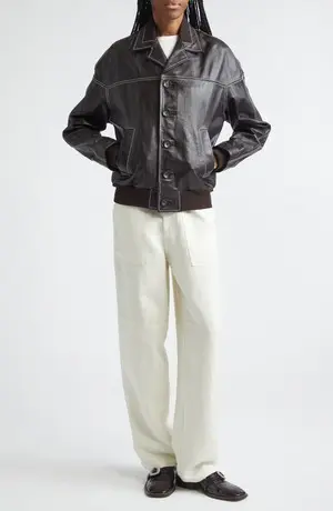WALES BONNER Time Rib Trim Leather Jacket