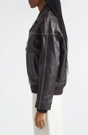 WALES BONNER Time Rib Trim Leather Jacket