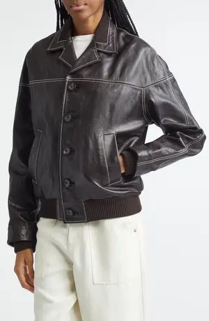 WALES BONNER Time Rib Trim Leather Jacket