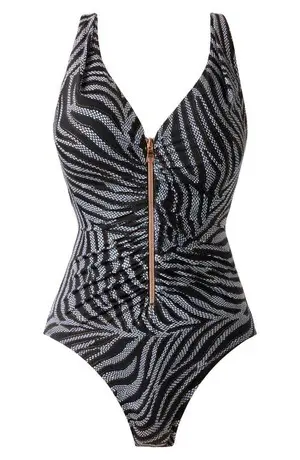 Miraclesuit Zirconic Zip Front One-piece Swimsuit
