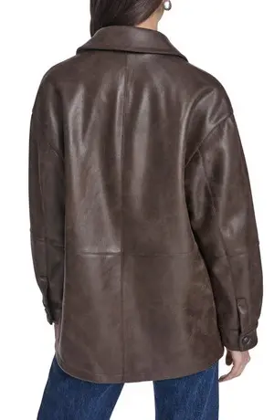 LEVI'S Water Resistant Faux Leather Longline Coat - Dark Brown Faux Suede